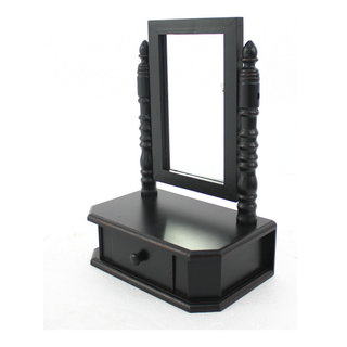 20" Black Wood Framed Makeup Shaving Tabletop Mirror - Traditional ...