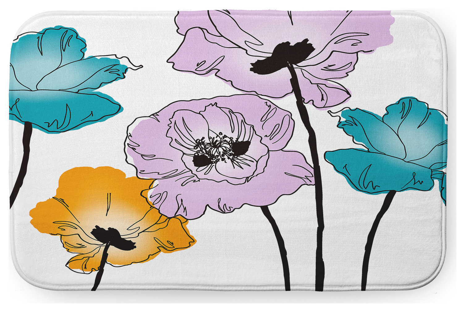 24" x 17" Popping Poppies Bathmat, Blue, 24" x 17" - Contemporary ...