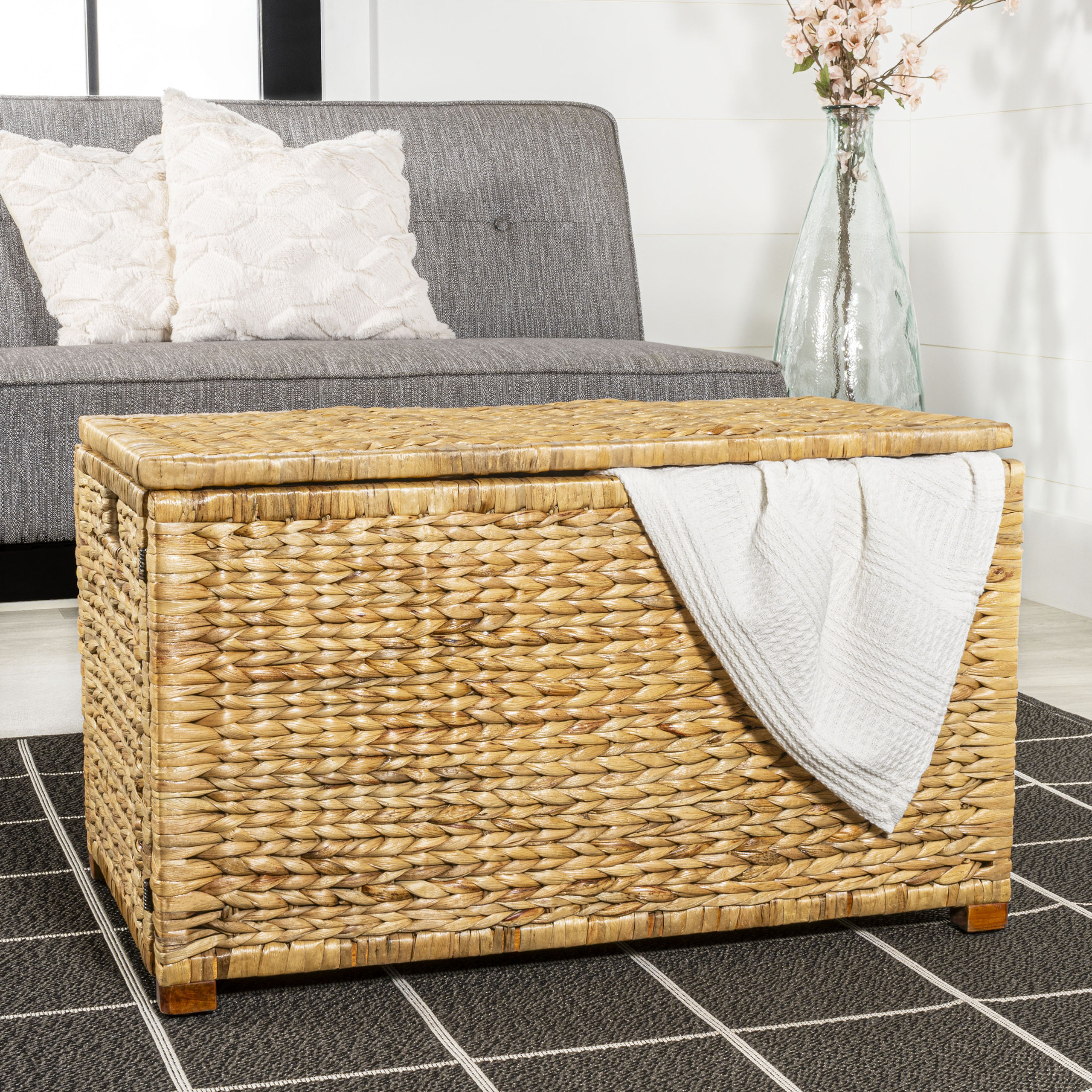 Anada Wicker Weave 30" Storage Trunk, Natural - Tropical - Decorative ...