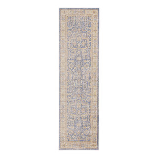 8' Lavender Blue Floral Power Loom Runner Rug - Contemporary - Hall And ...