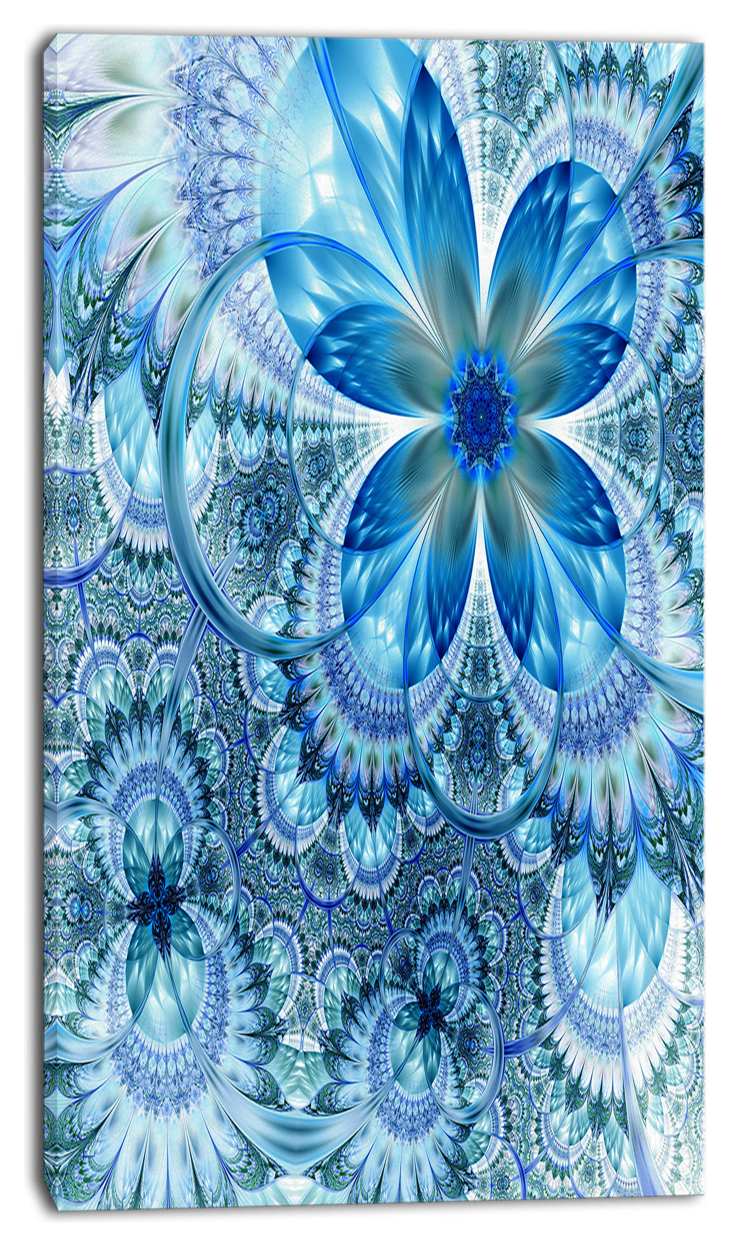 "Blue Fractal Flower Pattern Design" Canvas Artwork, 20"x40 ...