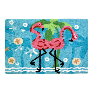 Dancing Flamingos, Indoor Outdoor Accent Doormat, 20"x30" - Tropical ...