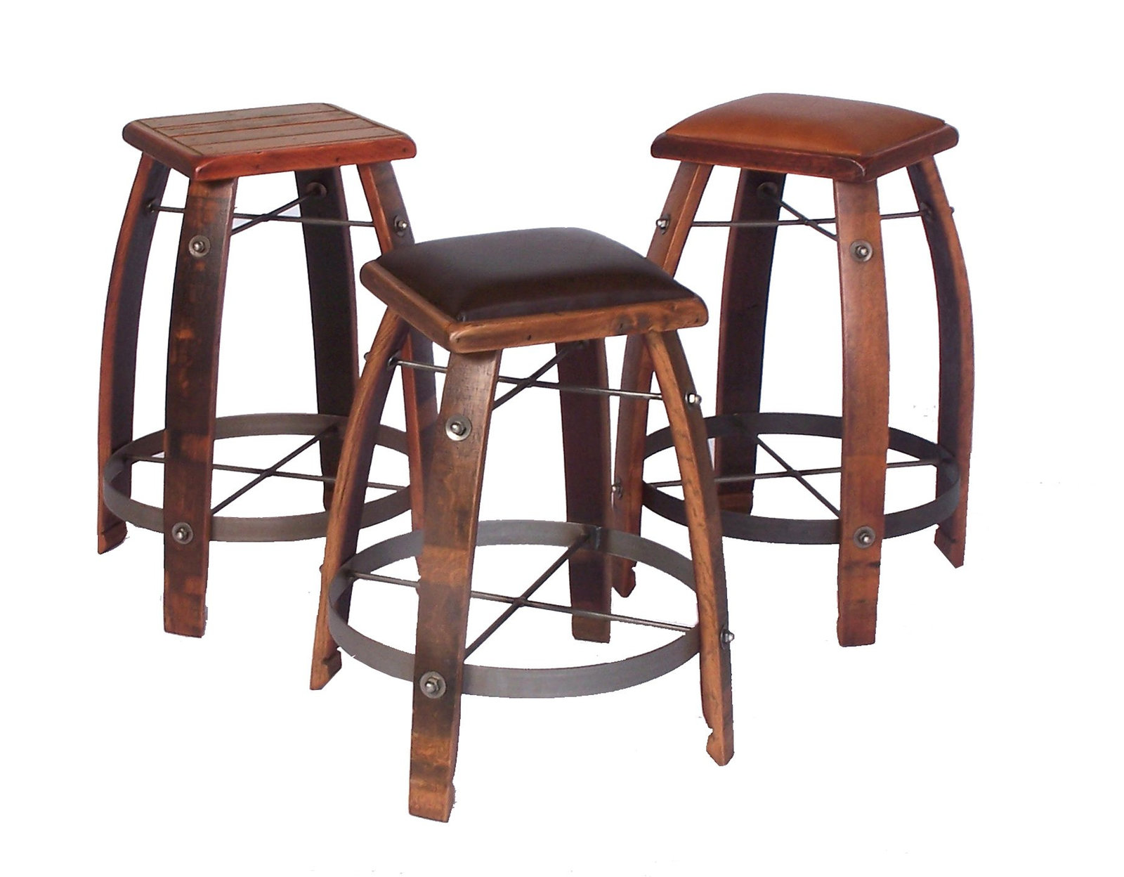 Barrel Stave Stool With Chocolate Leather Top, 30" - Transitional - Bar ...