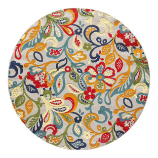 8" Round Multicolor Jacobean Floral Indoor Outdoor Area Rug ...