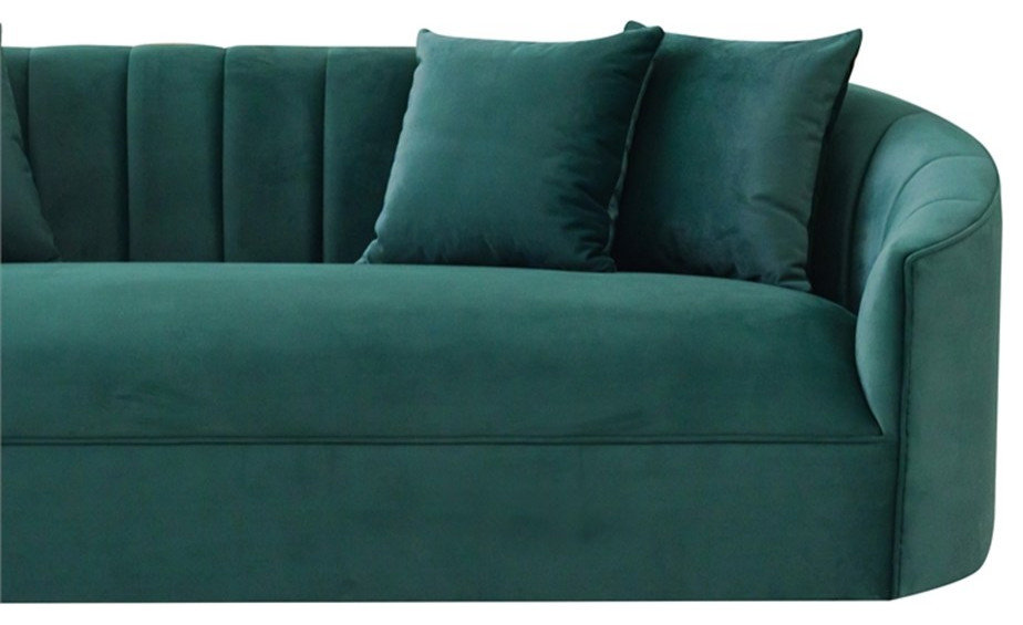 Kont Mid Century Modern Japandi Style Tight Back Velvet Couch in Green ...