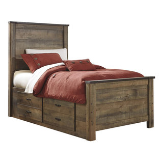 Trinell Twin Panel with Underbed Storage and Rails Bed in Warm Rustic ...