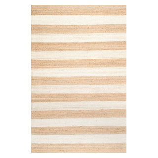 Jute and Denim Even Stripes Area Rug, 2'6"x6' - Beach Style - Hall And ...