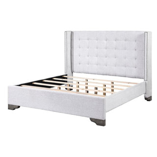 ACME Artesia Tufted Fabric Eastern King Platform Bed in Tan and ...