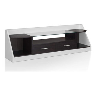Modern TV Stand, Particle Board With 2 Doors, White and Epresso Finish ...