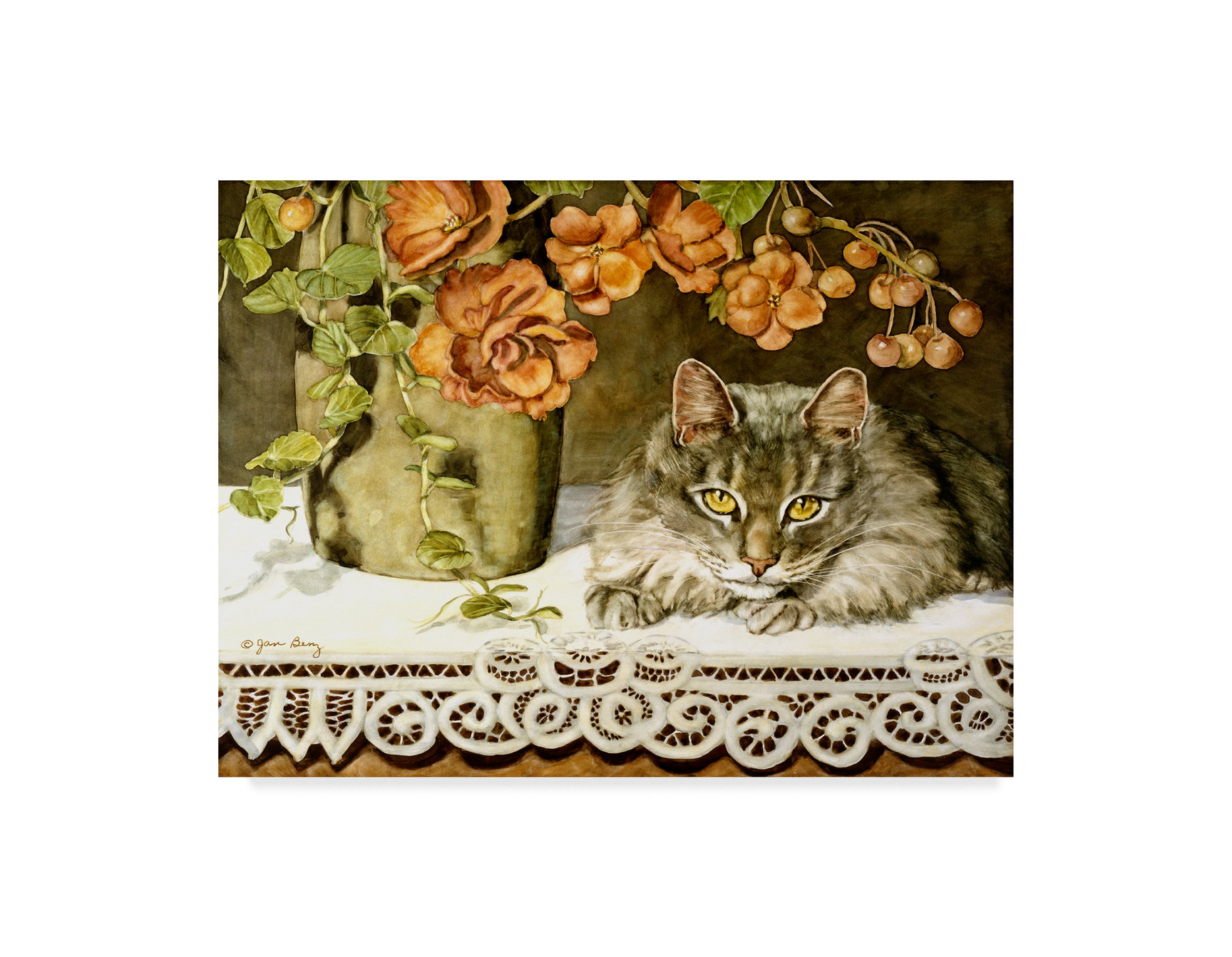 Jan Benz 'Chelsea And The Begonias' Canvas Art, 32"x24" - Contemporary ...