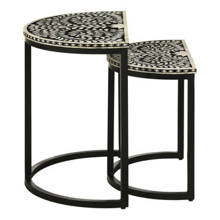 2 Piece Demilune Nesting Table, Black and White - Mediterranean ...