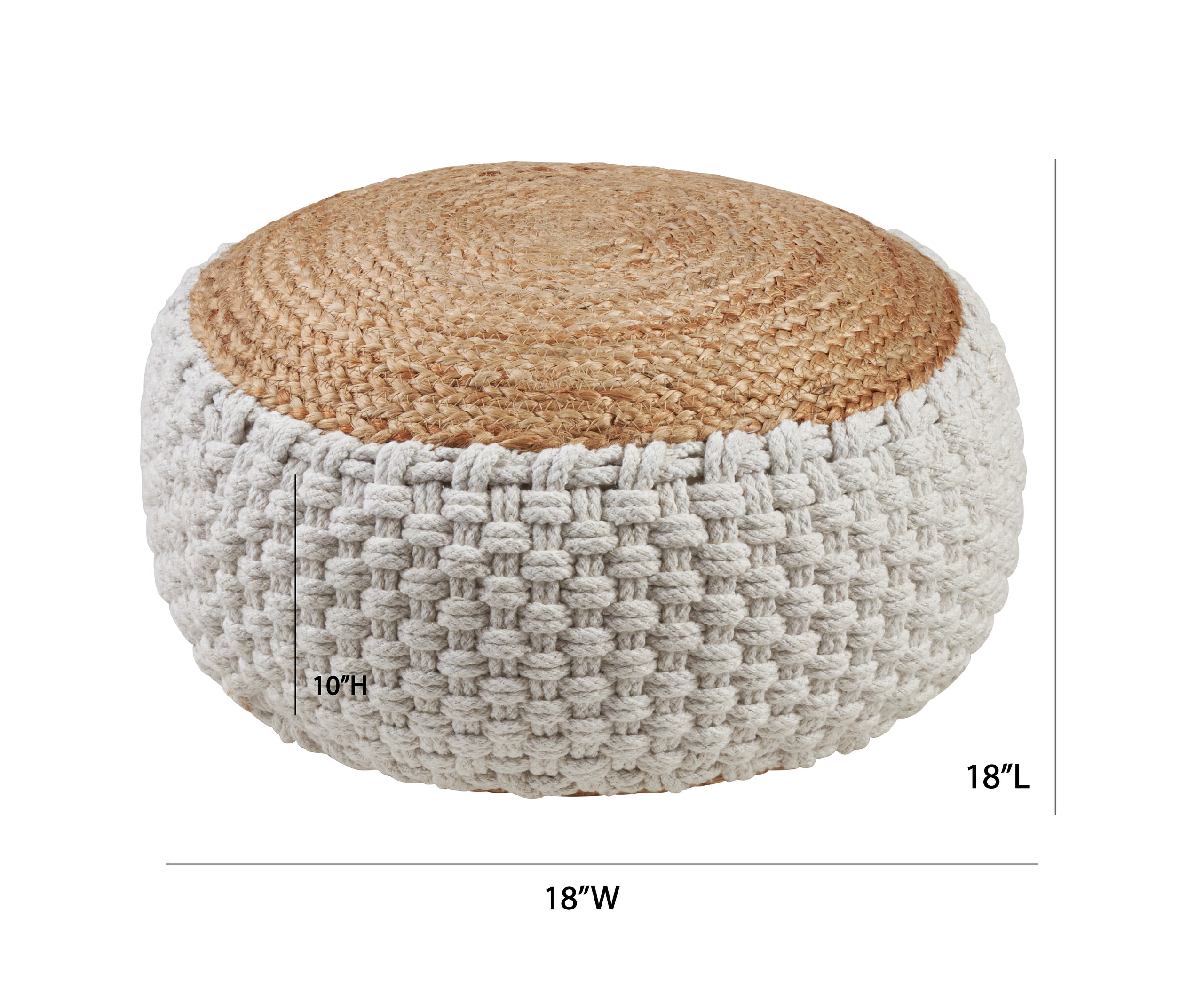 Cotton Pouf Ottoman With Jute Top - Beach Style - Floor Pillows And Poufs - by Saro Lifestyle ...