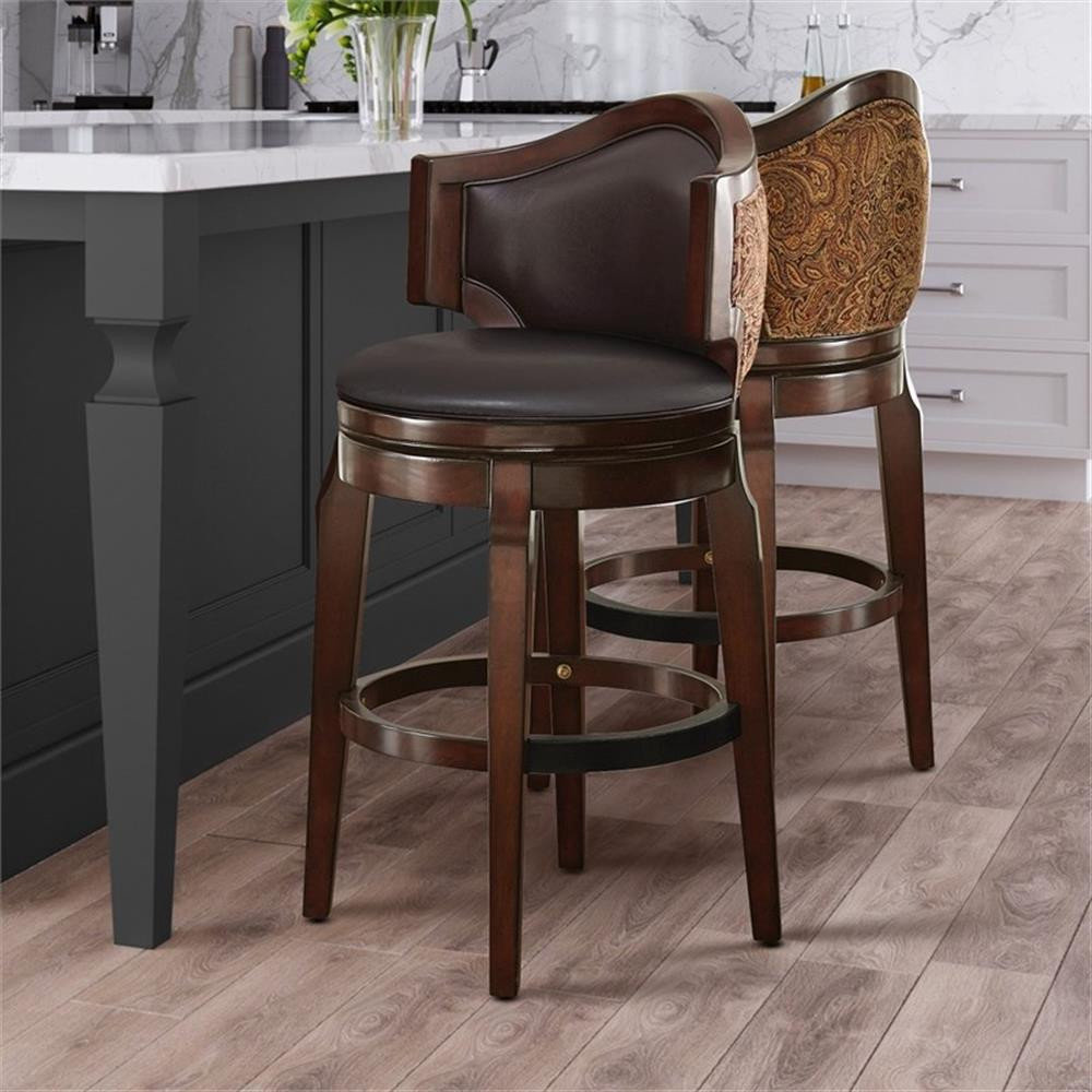 Steve Silver Jasper Wood 30" Bar Stool in Brown-Paisley Print Back ...