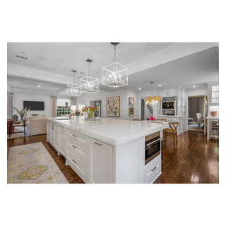 Elegant Modern French Country Kitchen with Marble Accents and Floral ...