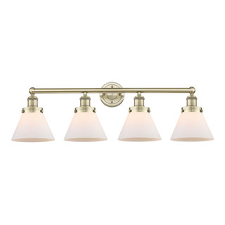 Large Cone 4-Light 35" Bath Vanity Light, Antique Brass Finish ...