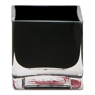 Black Glass Cube Vase for Short Flowers, 3" Cube, Single - Contemporary ...