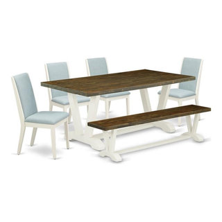 East West Furniture V-Style 6-piece Wood Dining Set in Jacobean Brown ...