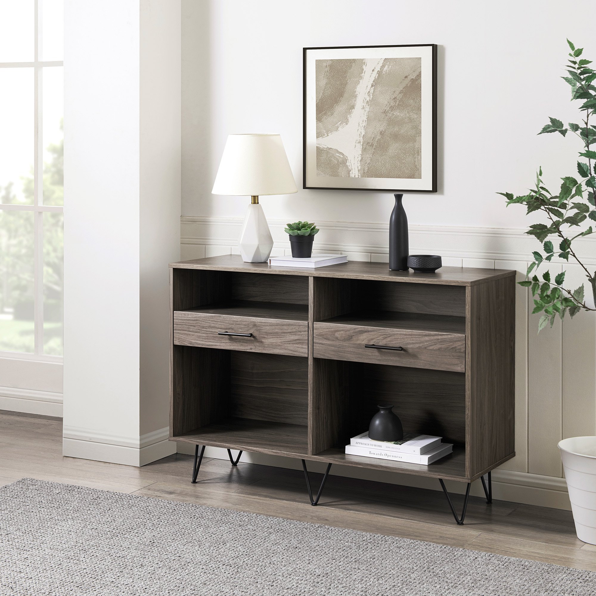 Mid Century Modern Console Table, Spacious Compartments & 2 Drawers ...