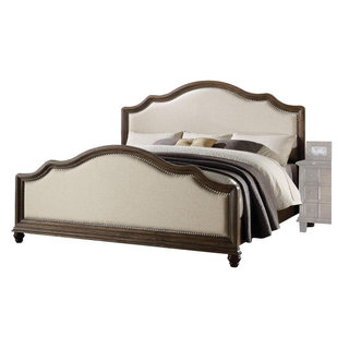 Benzara BM221294 Fabric Eastern King Bed, Molding Details/Nailhead Trim ...