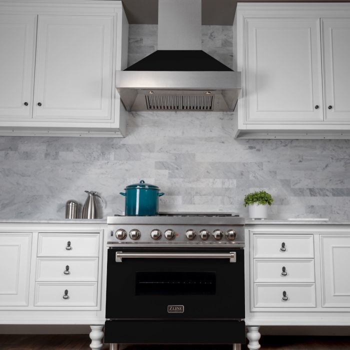 ZLINE 36" Range Gas Stove/Electric Oven, DuraSnow and Black Matte Door ...