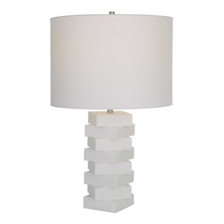 Stacked Square Blocks Table Lamp Faux Marble White Geometric 23 in x 14 ...