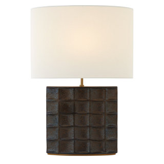 Struttura Table Lamp 1-Light Crystal Bronze Linen Oval Closed Top Shade ...