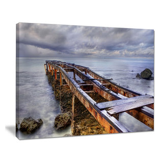 "Old Rusty Pier in Cloudy Day" Seashore Photo Wall Art, 20"x12" - Beach ...