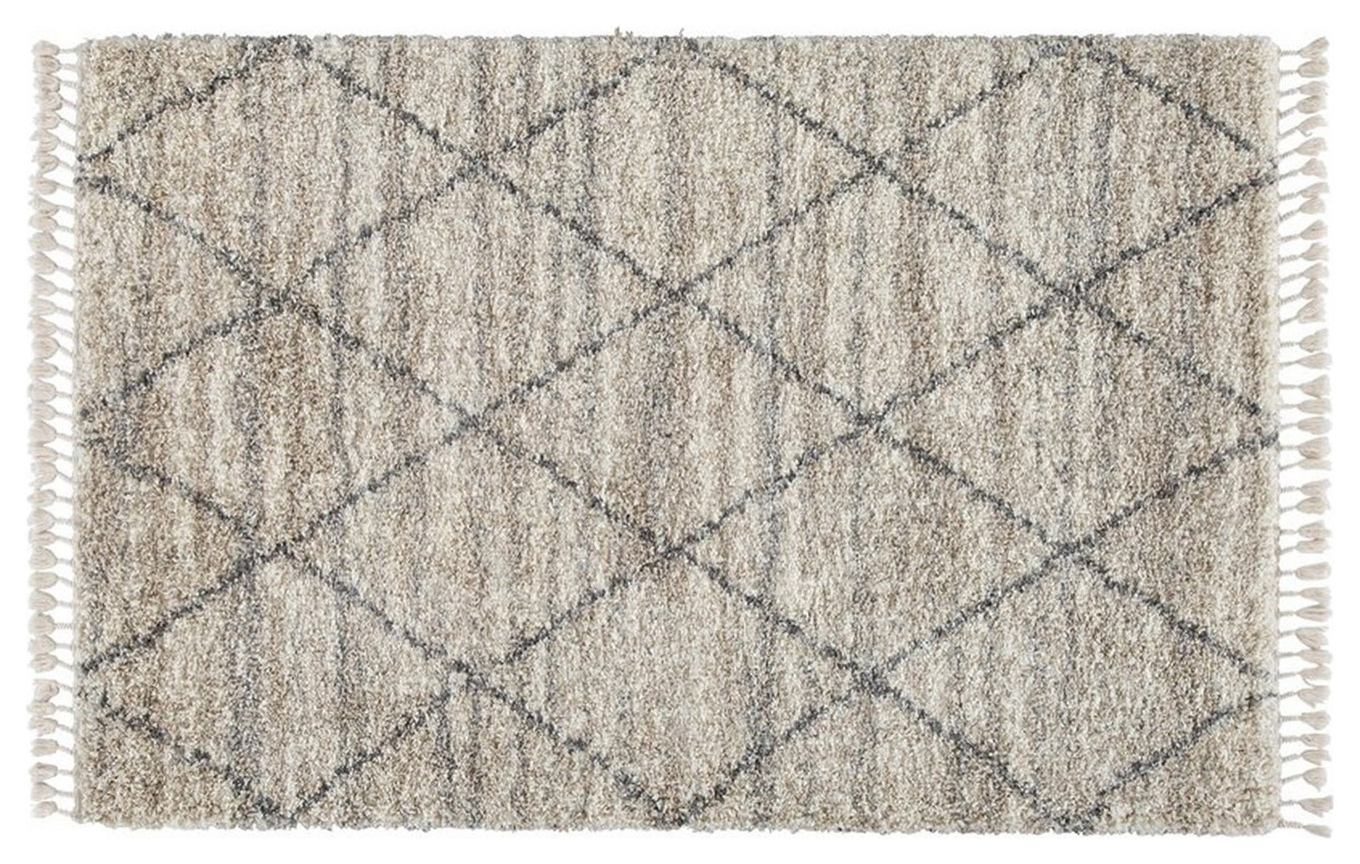 Polypropylene Rug with Tied Fringes and Diamond Pattern, Medium, Beige ...