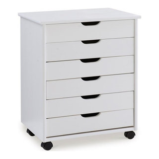 Linon Callie Six Drawer Wide Rolling Cart in Gray Wood - Transitional ...