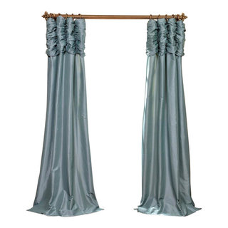 Ruched Robin's Egg FauxSilk Taffeta Curtain Single Panel, 50"x84 ...