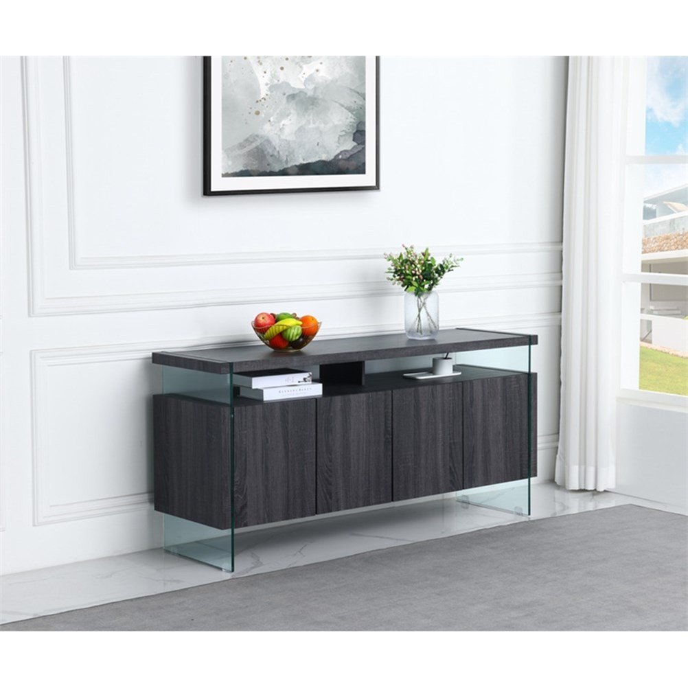 Walnut Wood 4 Door Server with Internal Storage and Glass Legs ...