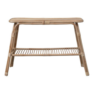Hand-Woven Rattan Console Table With Shelf - Tropical - Console Tables ...