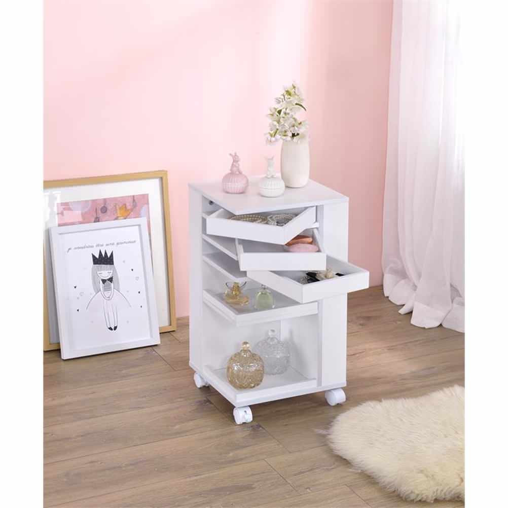 ACME Nariah Wood Storage Cart With Four Caster Wheels, White - Utility ...