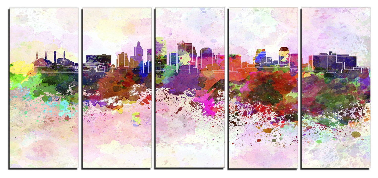 "Kansas City Skyline" Cityscape Canvas Artwork Print, 60"x28", 5 Panels ...