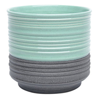 Grooved Glazed Ceramic Planter, Blue And Gray - Contemporary - Outdoor ...
