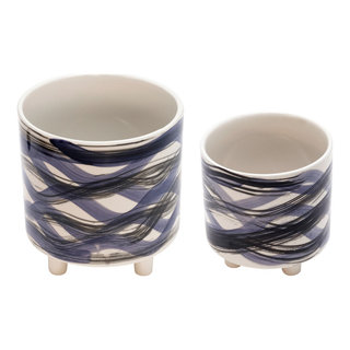 2-Piece Set Footed Planters, Abstract Blue - Contemporary - Outdoor ...