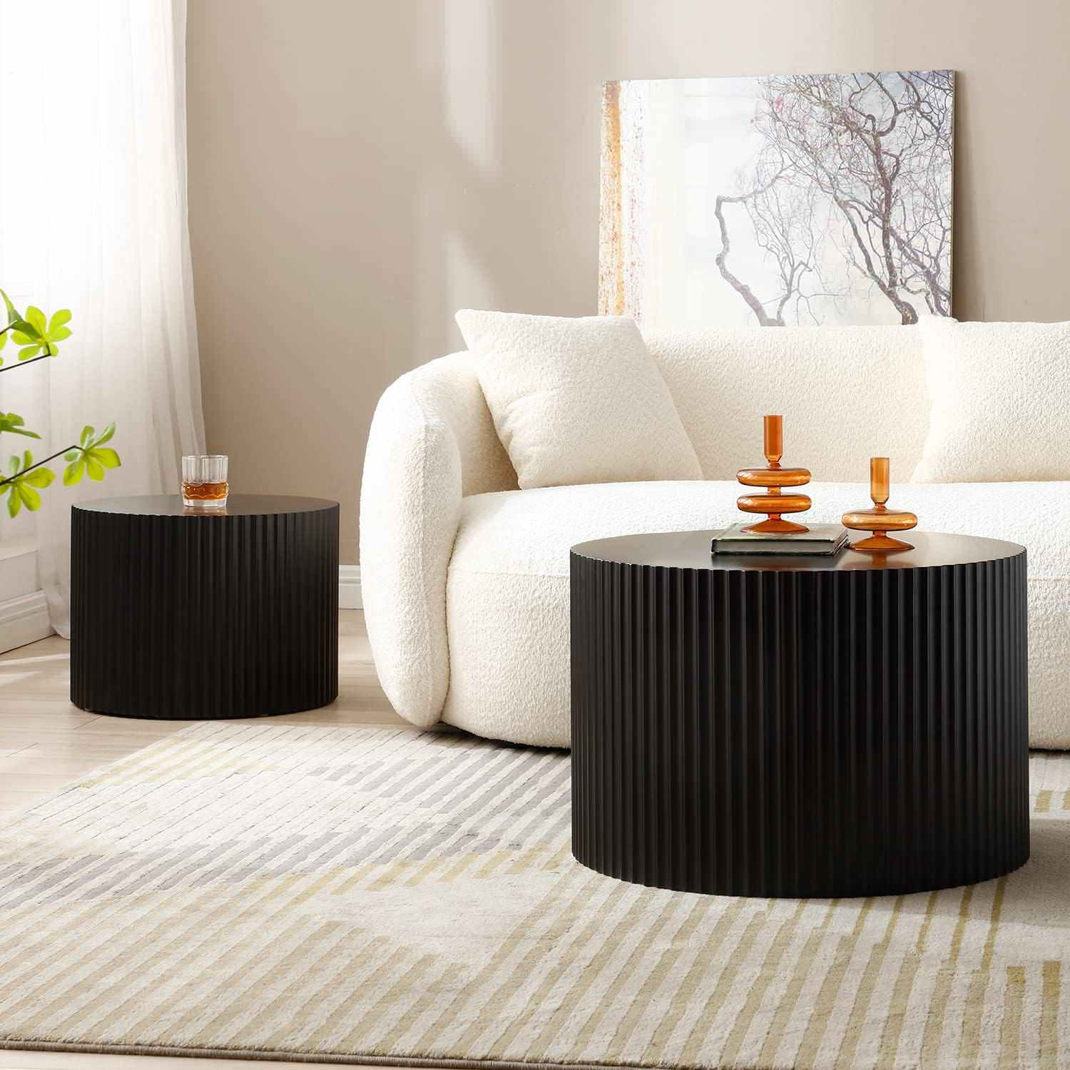 Set of 2 Modern Coffee Table, Round Design With Surrounding Line ...