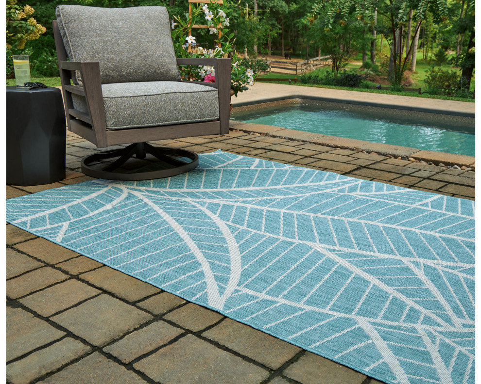 Hulsia Ivory/Aqua Rug, 5x7 - Contemporary - Outdoor Rugs - by Ashley ...