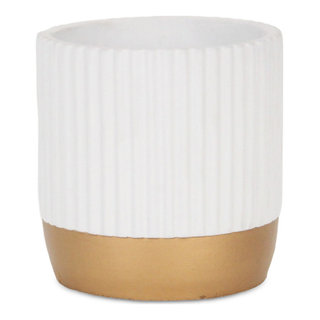Elegant White Ceramic Pot with Gold Base - Contemporary - Outdoor Pots ...