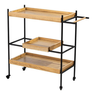 Maklaine Transitional Engineered Wood Rolling Bar Cart in Natural ...