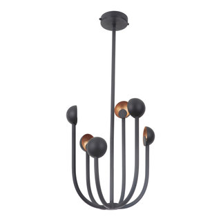 Craftmade Foundry 6-Light Modern Chandelier, Matte Black With Gold Leaf ...