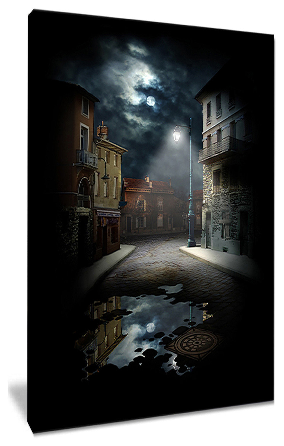 "Night Street Collage" Landscape Art Canvas Print, 20"x40 ...