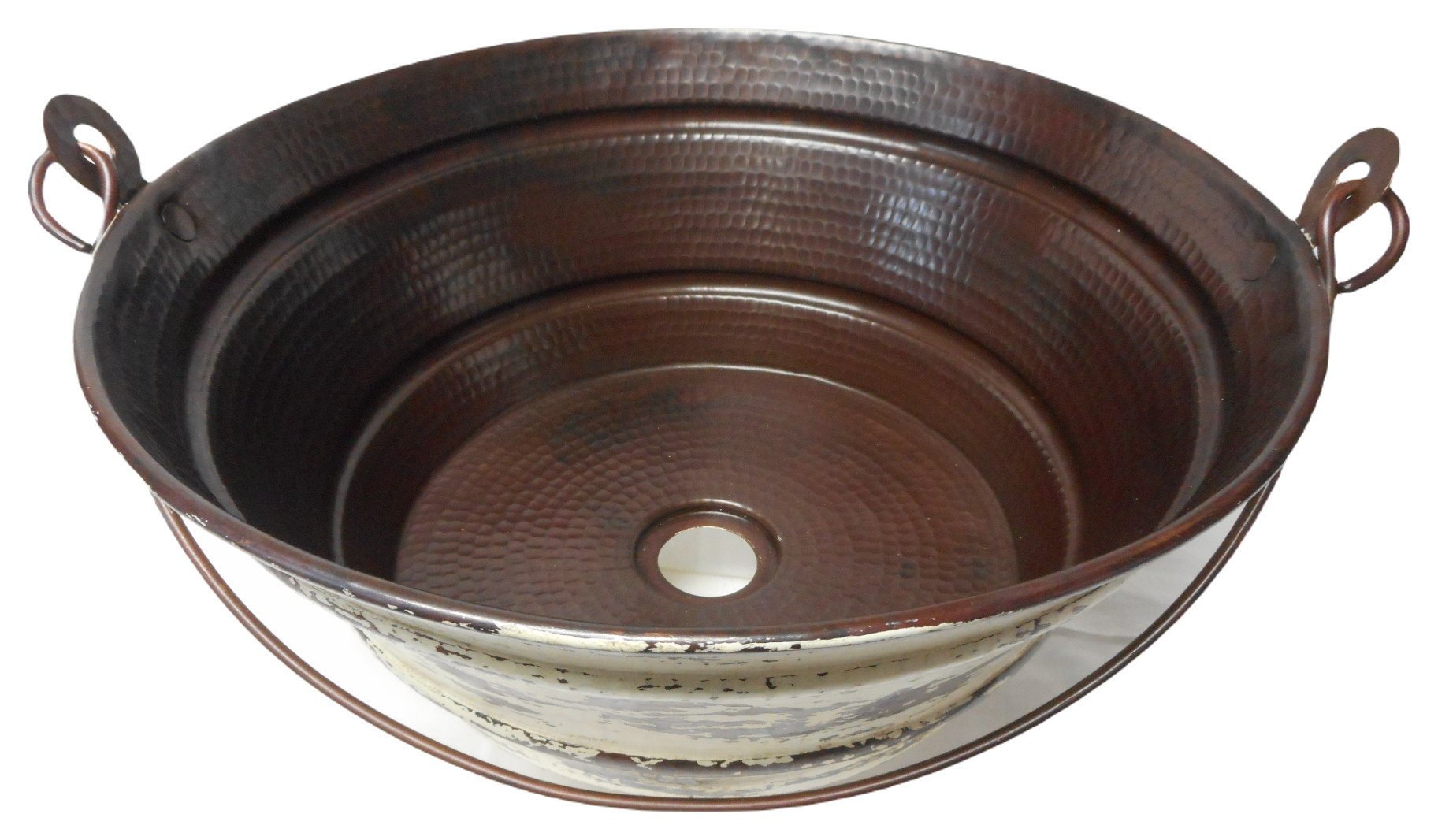 Copper Vessel Bucket Bathroom Sink with Antique White Exterior - Rustic ...