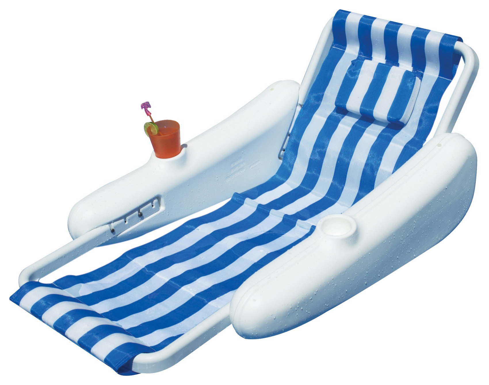 68.5" Sunchaser Blue and White Striped Adjustable Back Floating Lounge ...