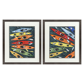 Colorful Kayaks Framed Art, 2-Piece Set - Beach Style - Prints And ...