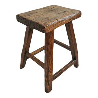 Consigned Vintage Elm Village Stool - Rustic - Accent And Garden Stools ...