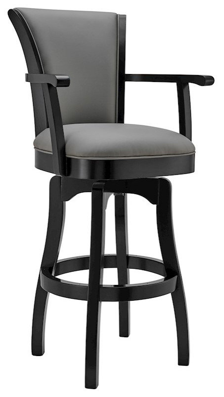 Armen Living Raleigh 30" Swivel Arm Bar Stool, Grey Faux/Black ...