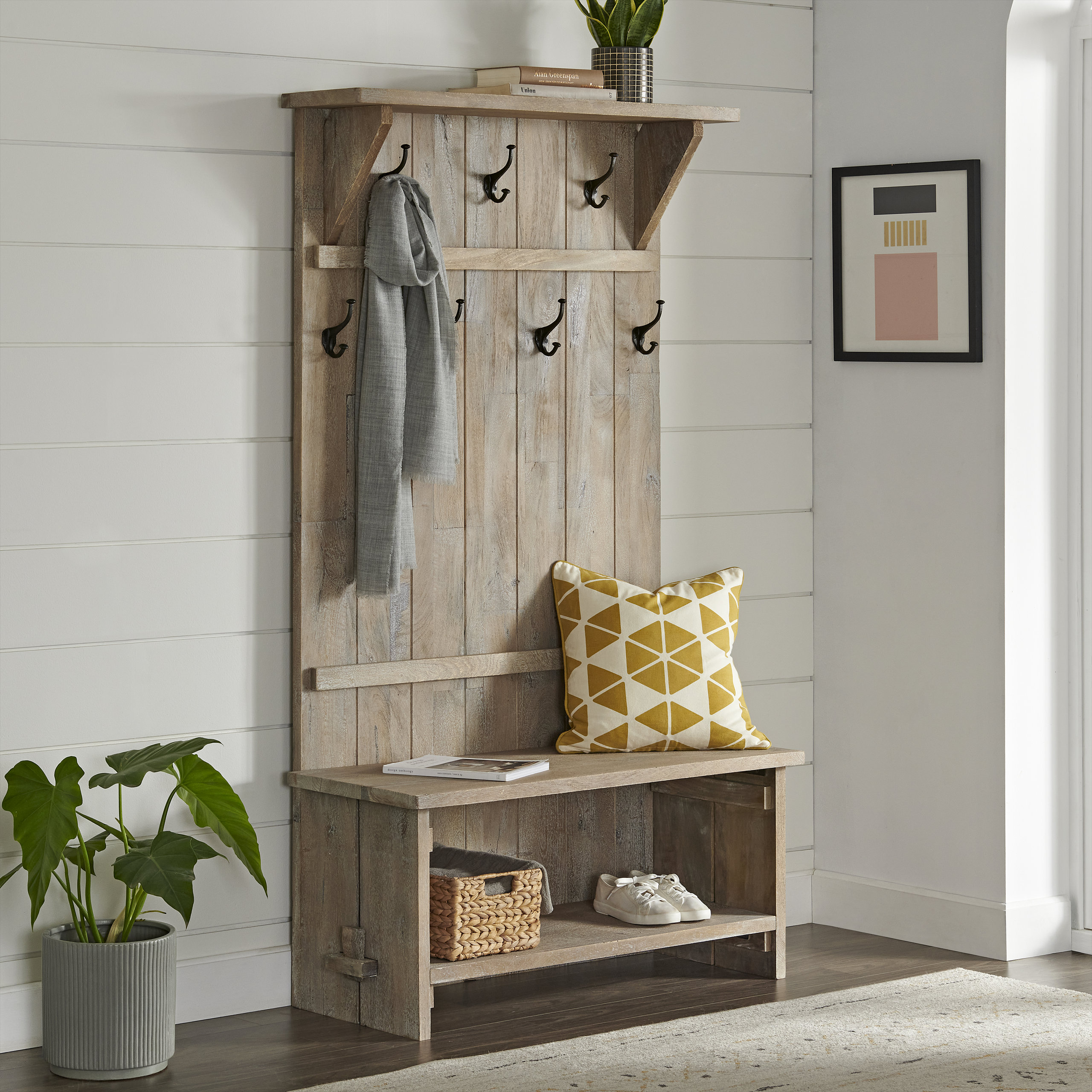 Alaterre Furniture Castleton Mango Wood 70"H Hall Tree - Farmhouse ...