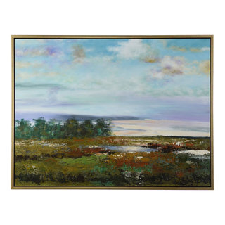 Colorful View-Hand Painted On Canvas-50" x 38"-Gold Frame ...