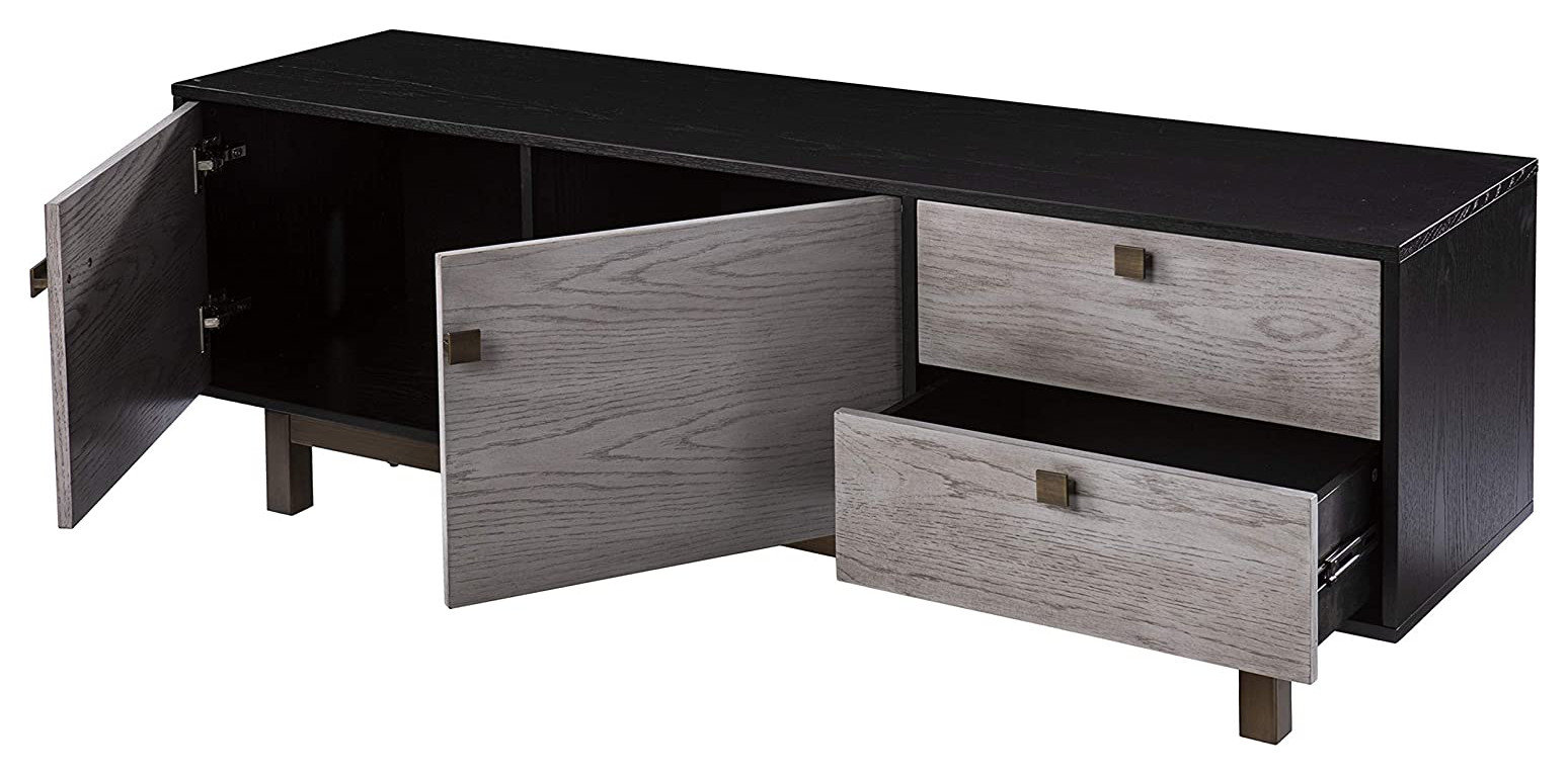 Storage Media Console, Drawers and Cabinet With Adjustable Shelf, Grey ...